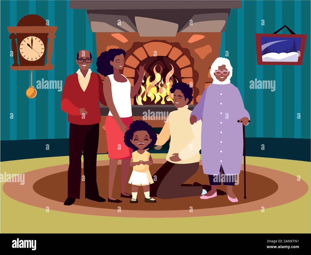 big family together in living room, three generations vector ...