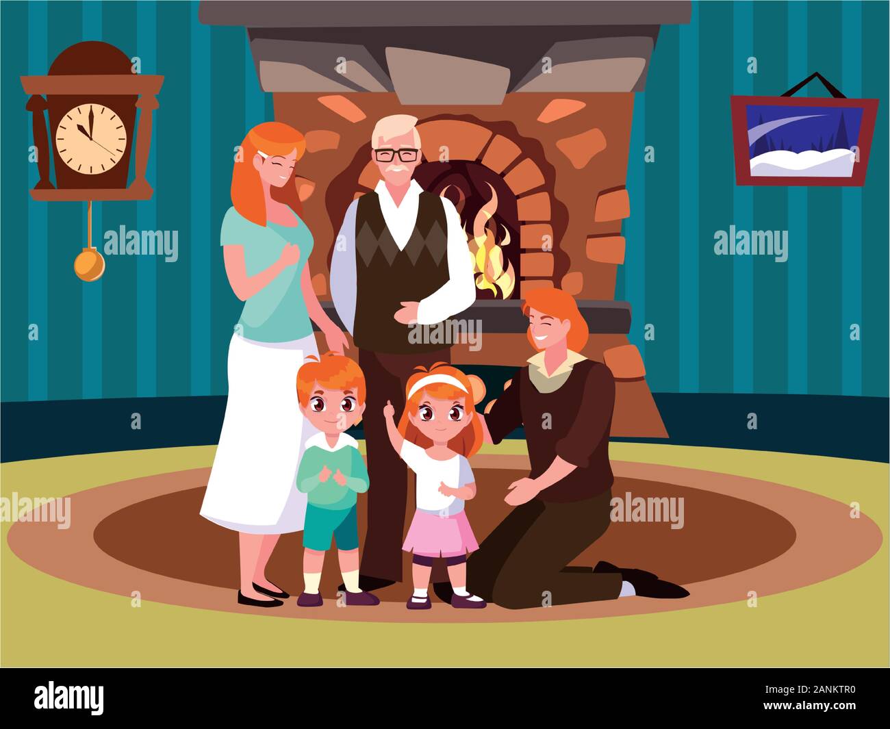 big family together in living room, three generations vector ...