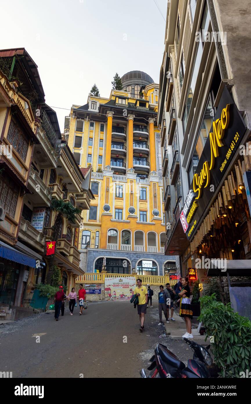 Sapa, Vietnam, Oct 09, 2018 Sapa Sun Plaza old building architecture ...