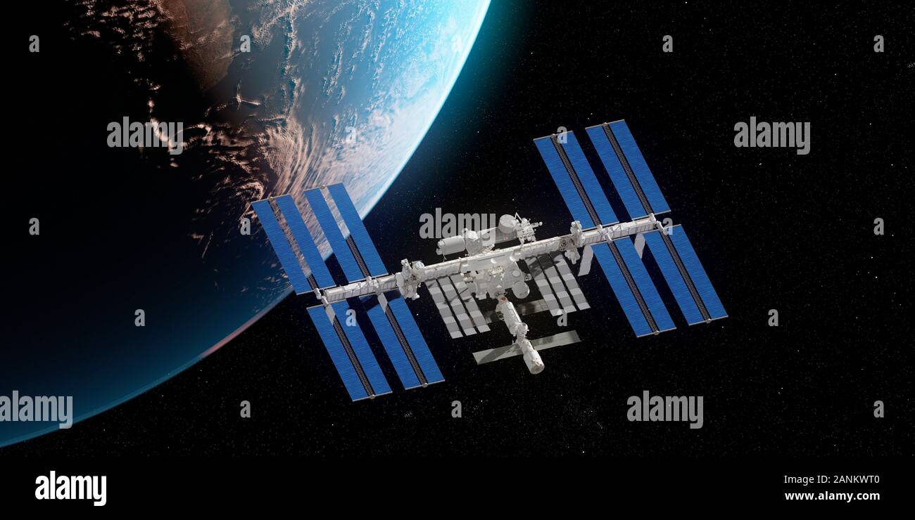 ISS and Earth, illustration Stock Photo - Alamy