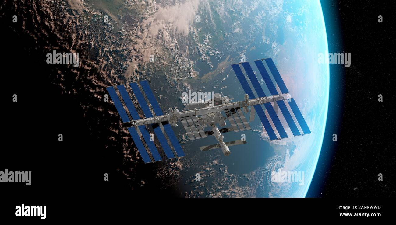 ISS and Earth, illustration Stock Photo - Alamy