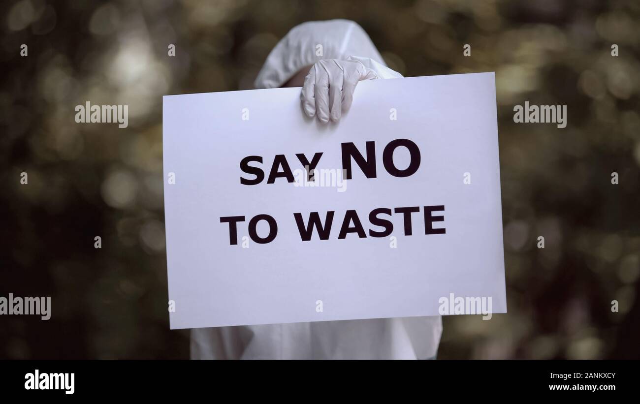 Say no to waste sign in biochemist hands, preventing environmental ...