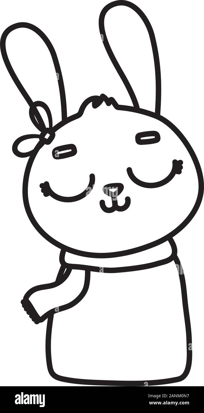 cute rabbit female with bow cartoon icon vector illustration thick line ...