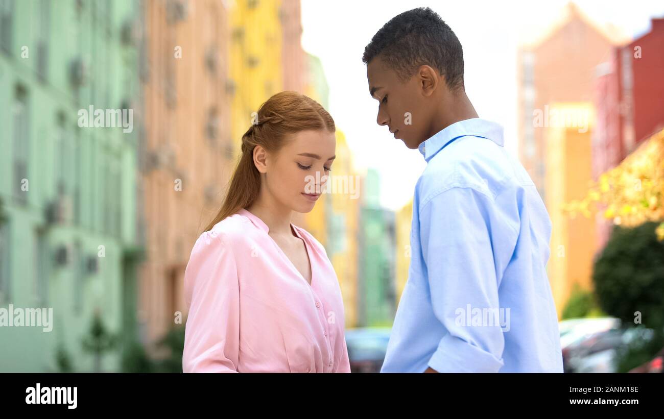 Sad couple conflicting, relations difficulties, teenage problems, break ...