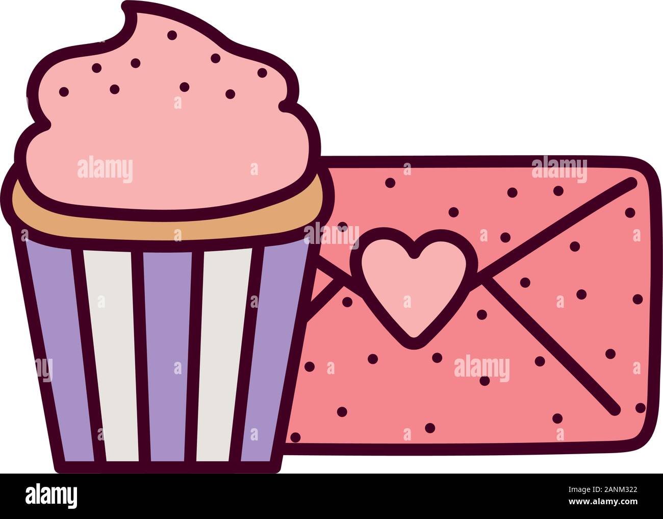 happy valentines day, cupcake and dotted envelope message celebration ...
