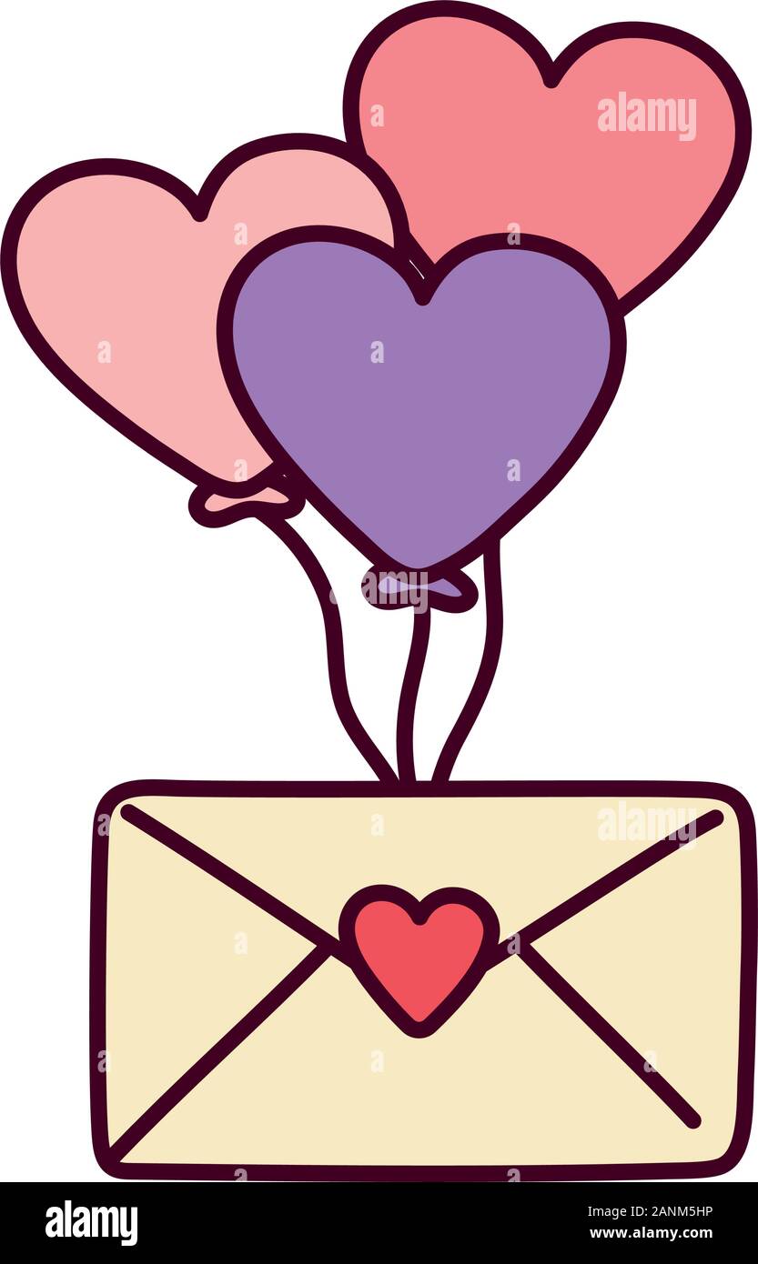 happy valentines day, envelope letter love balloons shaped hearts ...