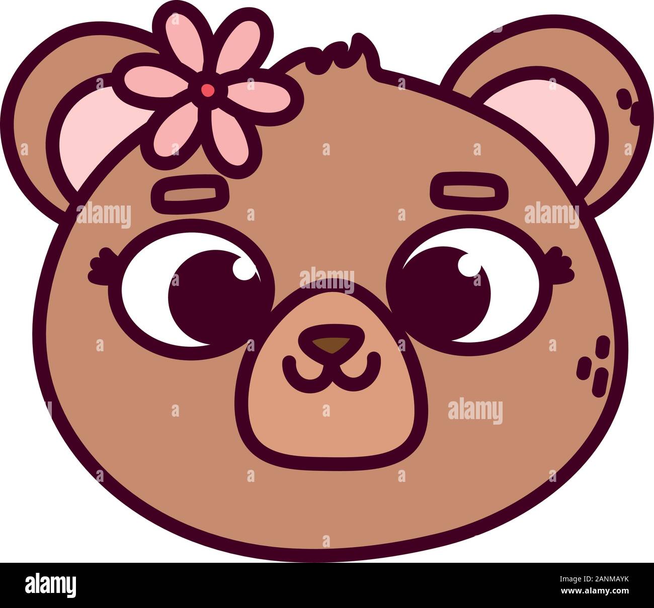 cute animal bear face with flower cartoon vector illustration Stock ...
