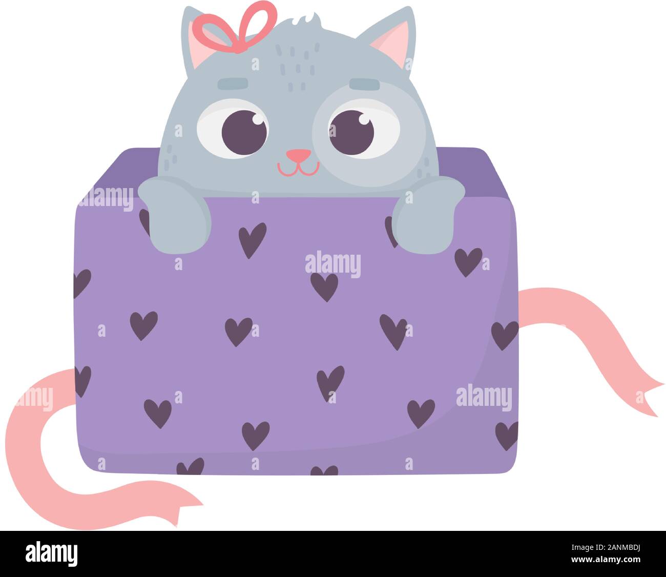 happy valentines day, cute little cat coming out of gift box hearts ...