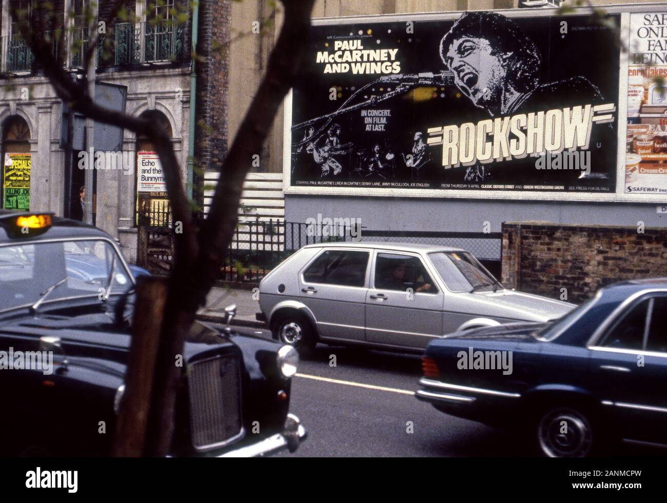 Poster for McCartney and wings Rockshow movie on street in London ...