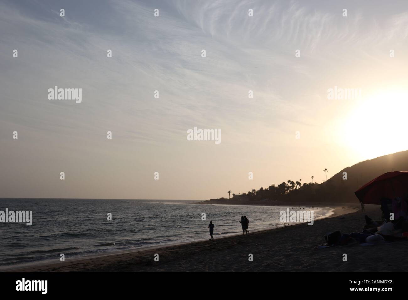 Malibu Beach Sunset Stock Photo - Alamy