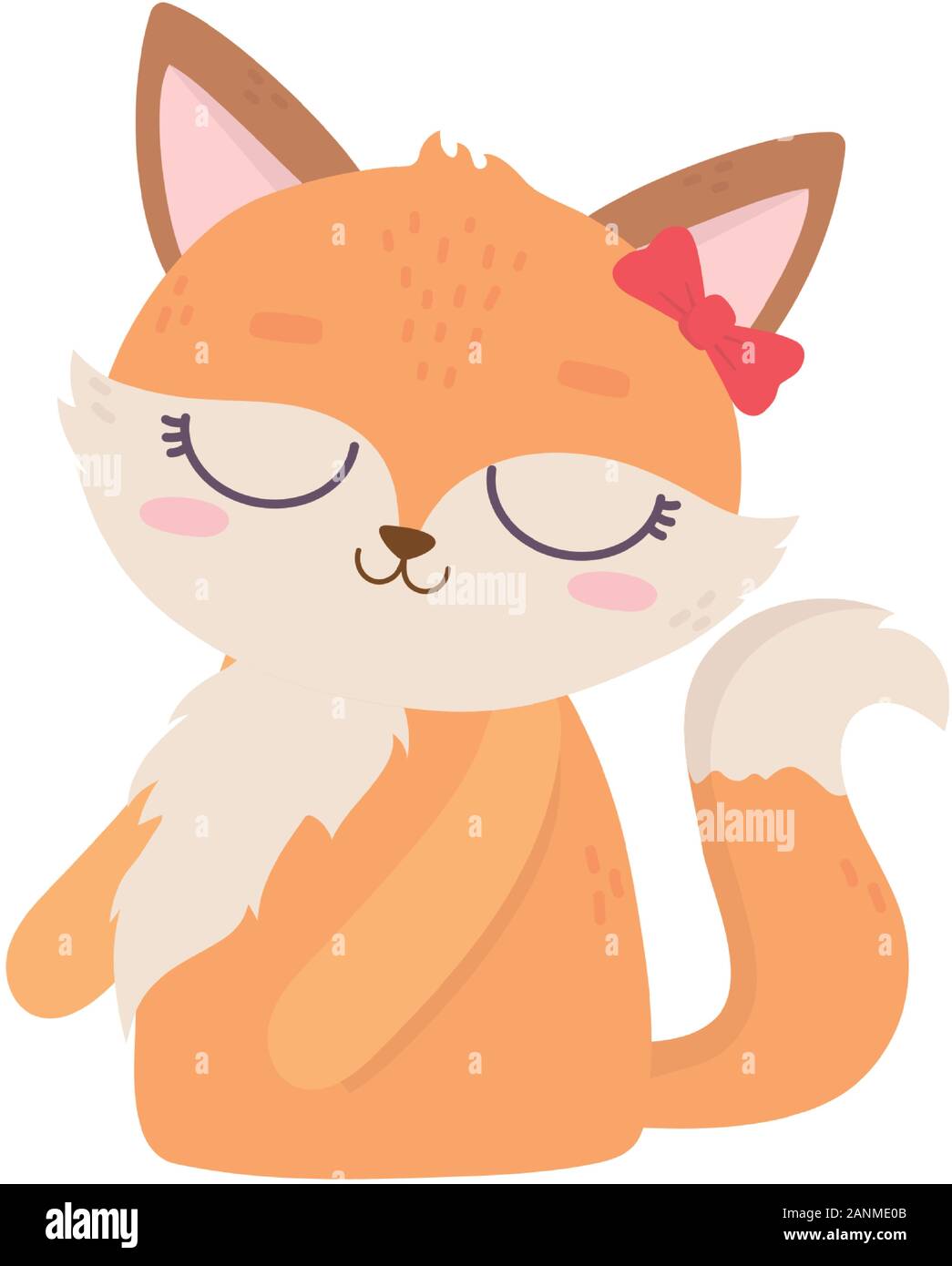 cute animal female fox with bow cartoon vector illustration Stock ...