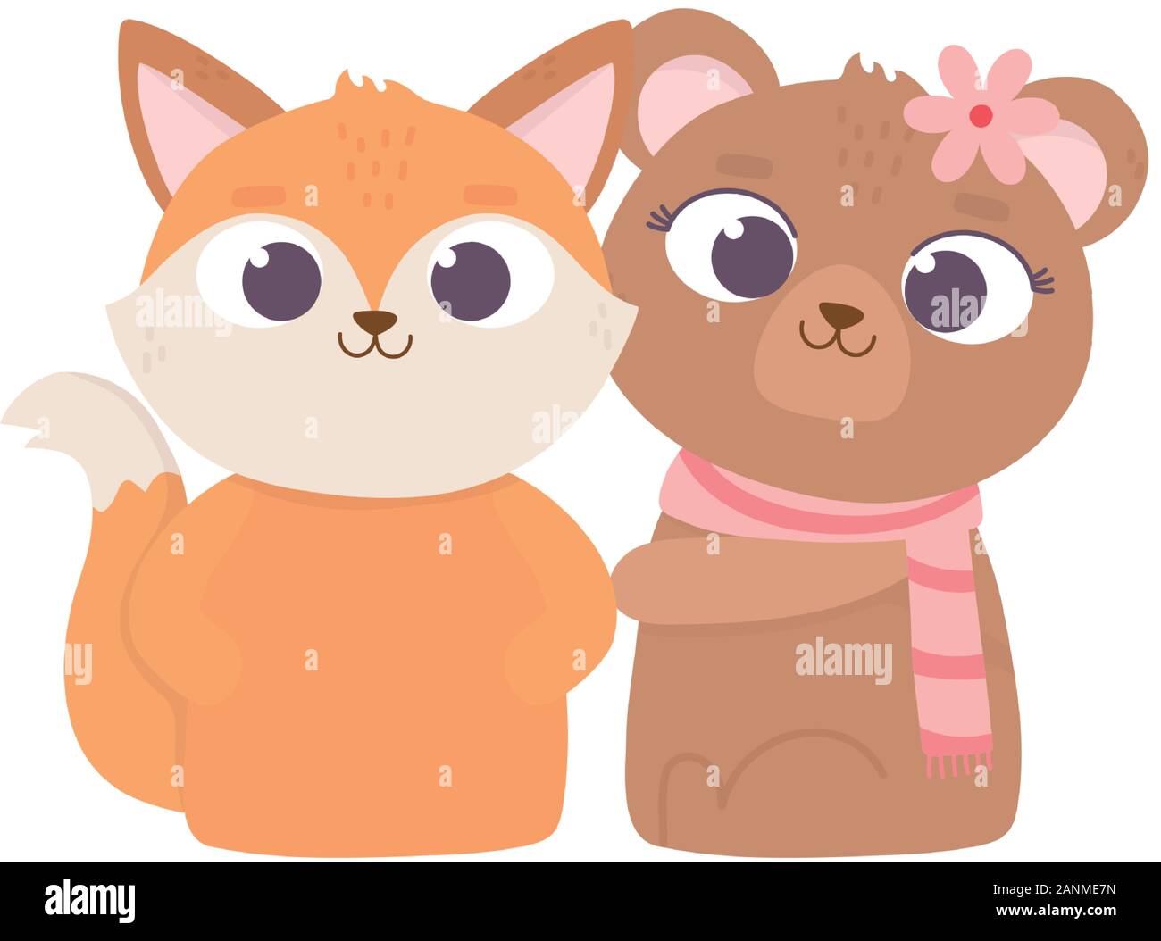 happy valentines day, cute animals bear and fox love cartoon vector ...