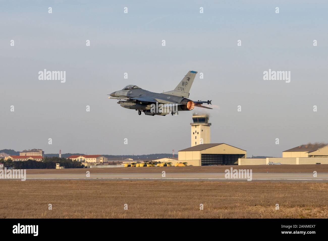 A U.S. Air Force F-16 Fighting Falcon aircraft assigned to the 35th ...