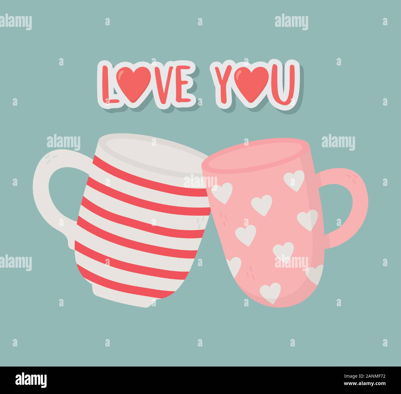 happy valentines day, romantic coffee cups decoration card celebration ...