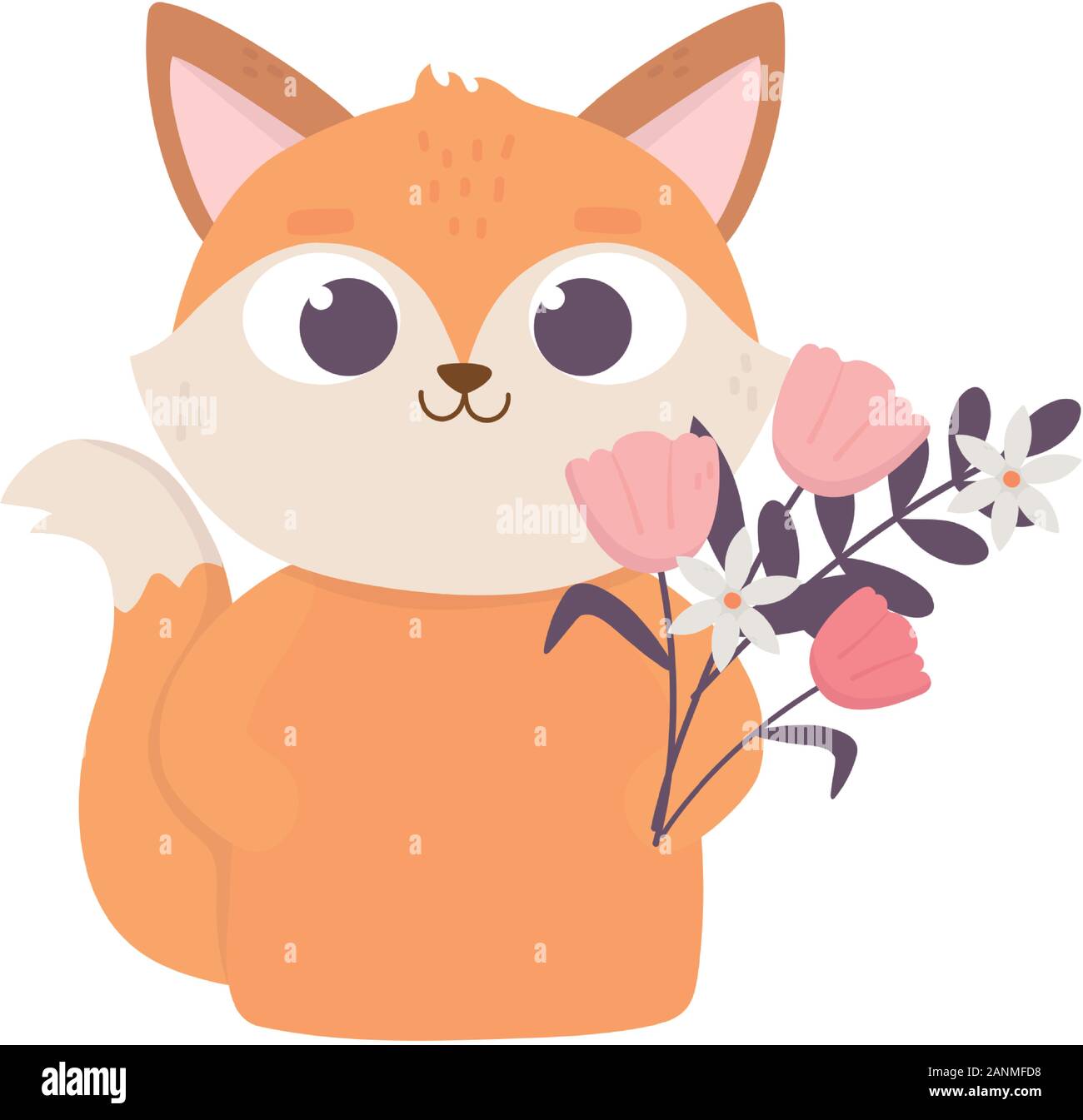 happy valentines day, cute fox cartoon with flowers decoration ...