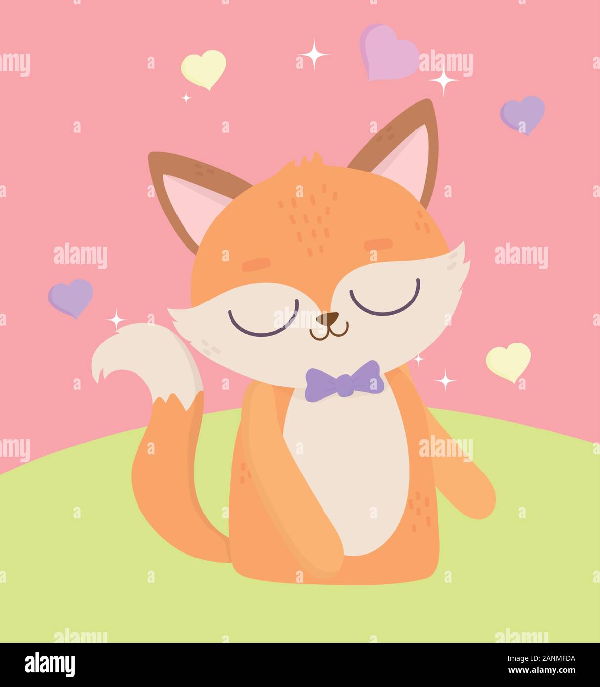 happy valentines day, cute fox with bow tie decoration cartoon ...