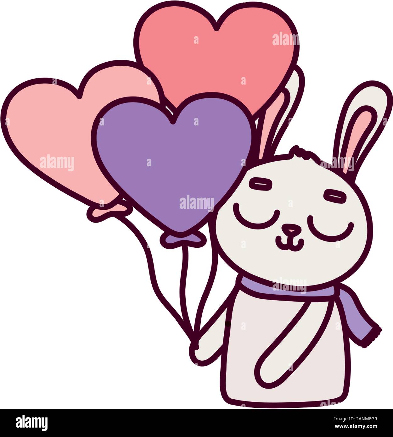 happy valentines day, cute rabbit with balloons shaped hearts love ...