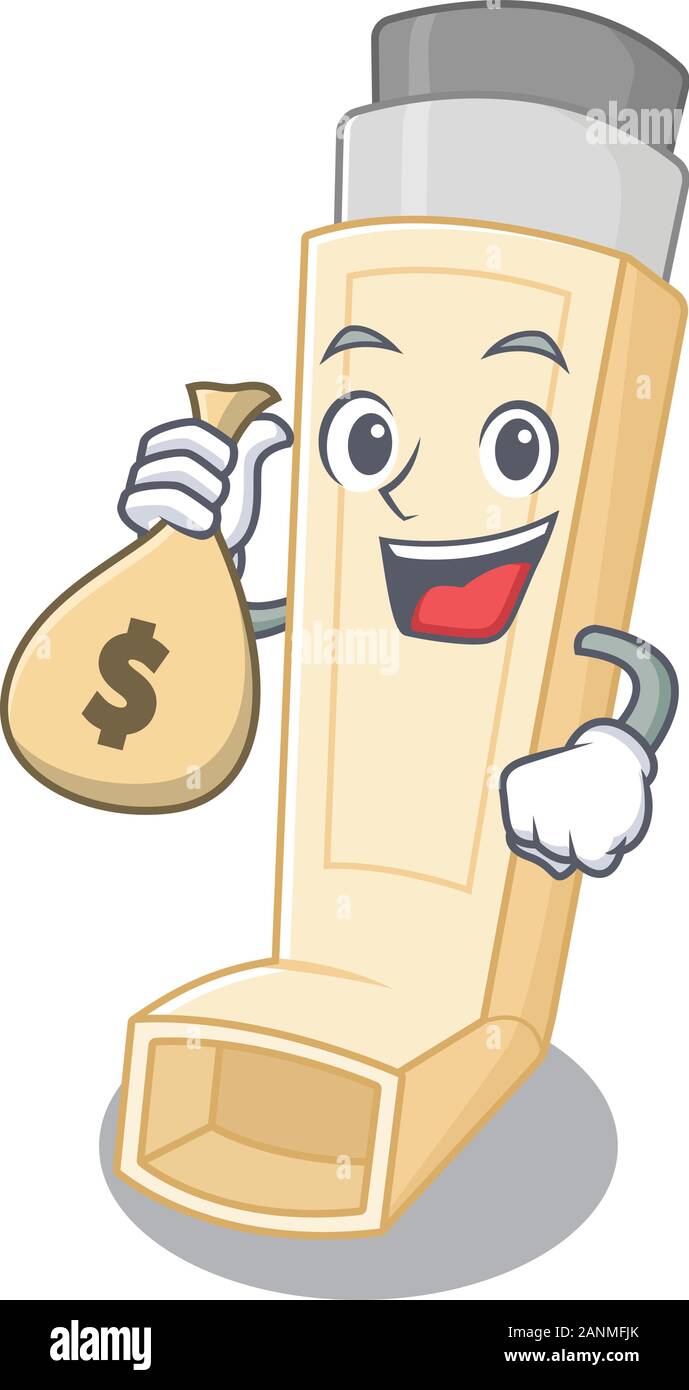 Happy rich asthma inhaler cartoon character with money bag Stock Vector ...