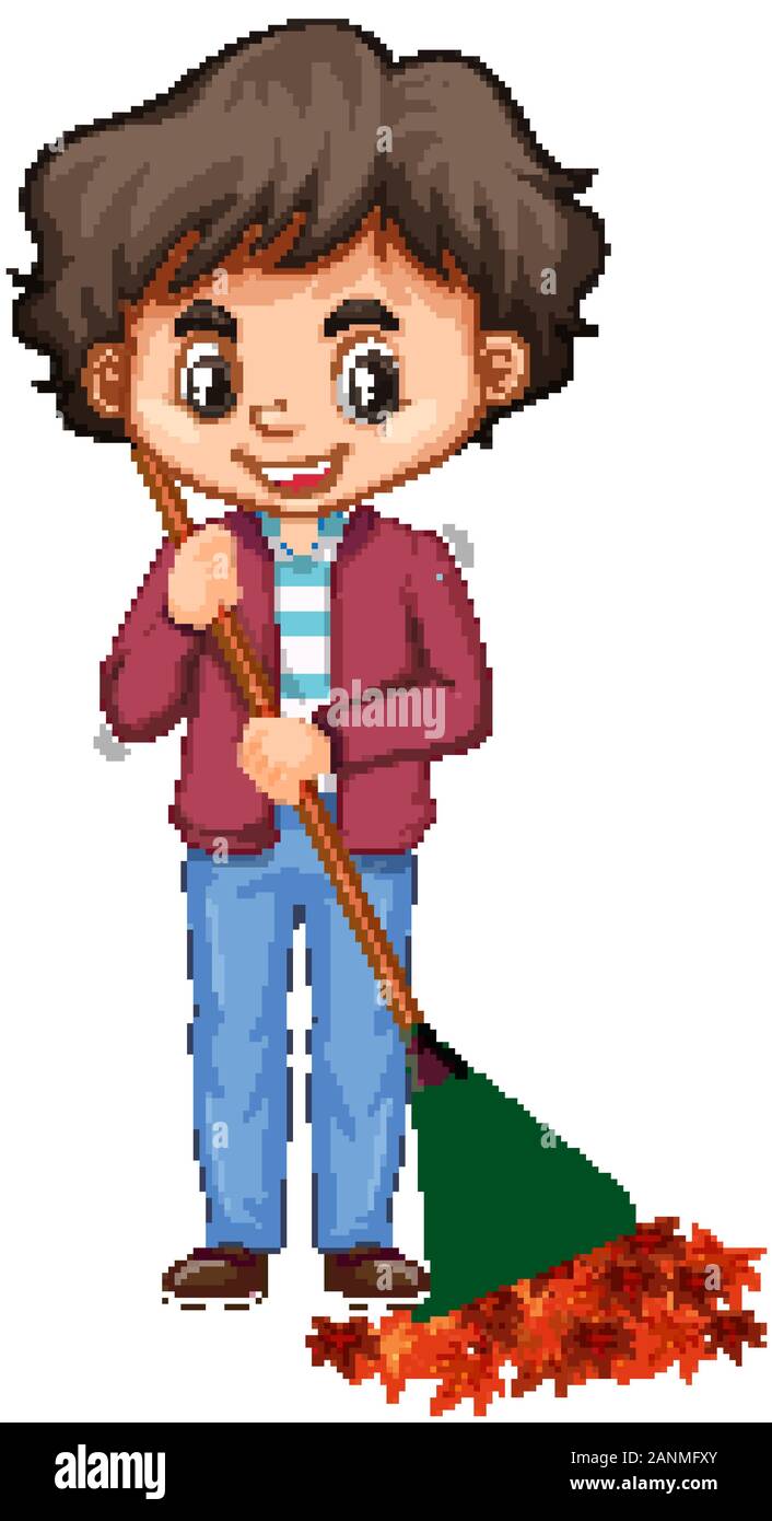 Happy raking leaves on white background illustration Stock Vector Image ...