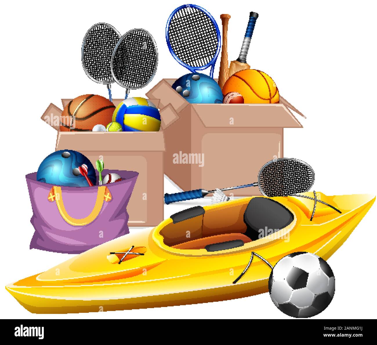 Boxes of sport equipments on white background illustration Stock Vector ...