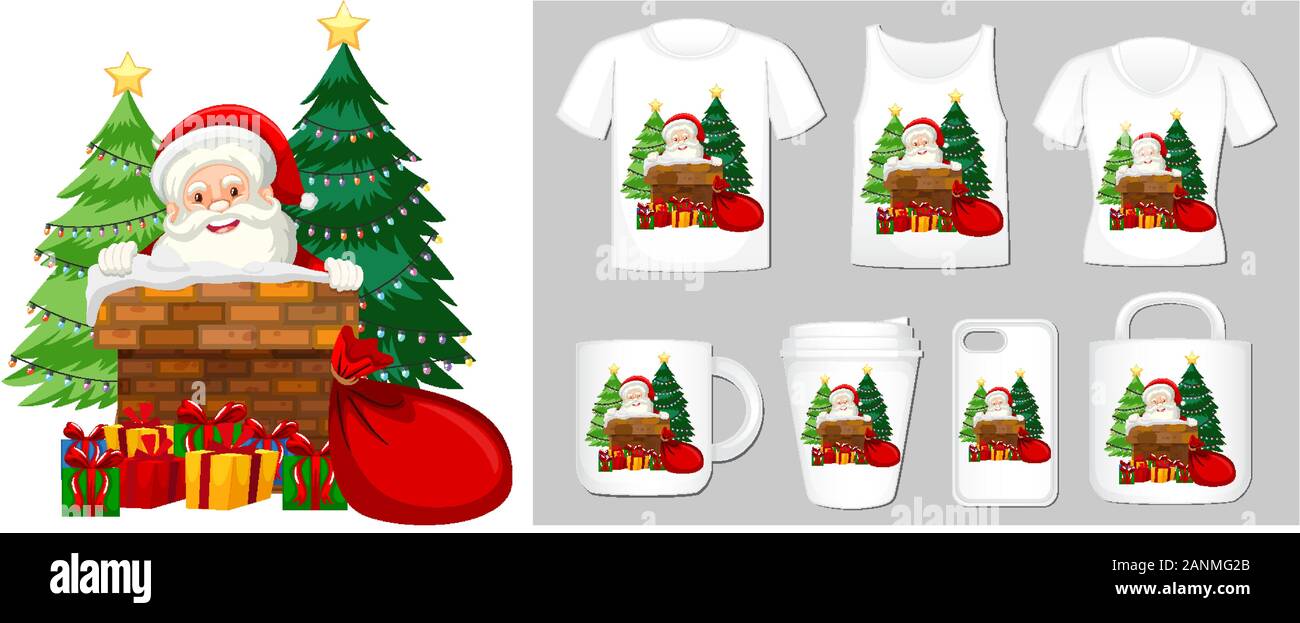 Christmas theme with Santa on product templates illustration Stock ...