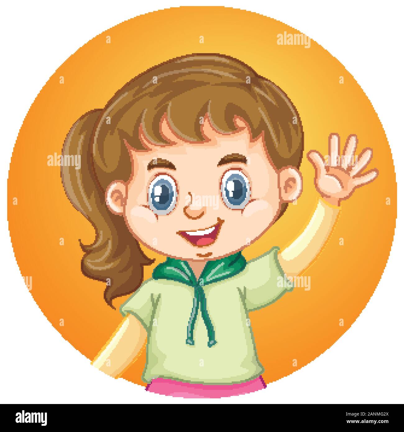 Girl waving hand on round background illustration Stock Vector Image ...
