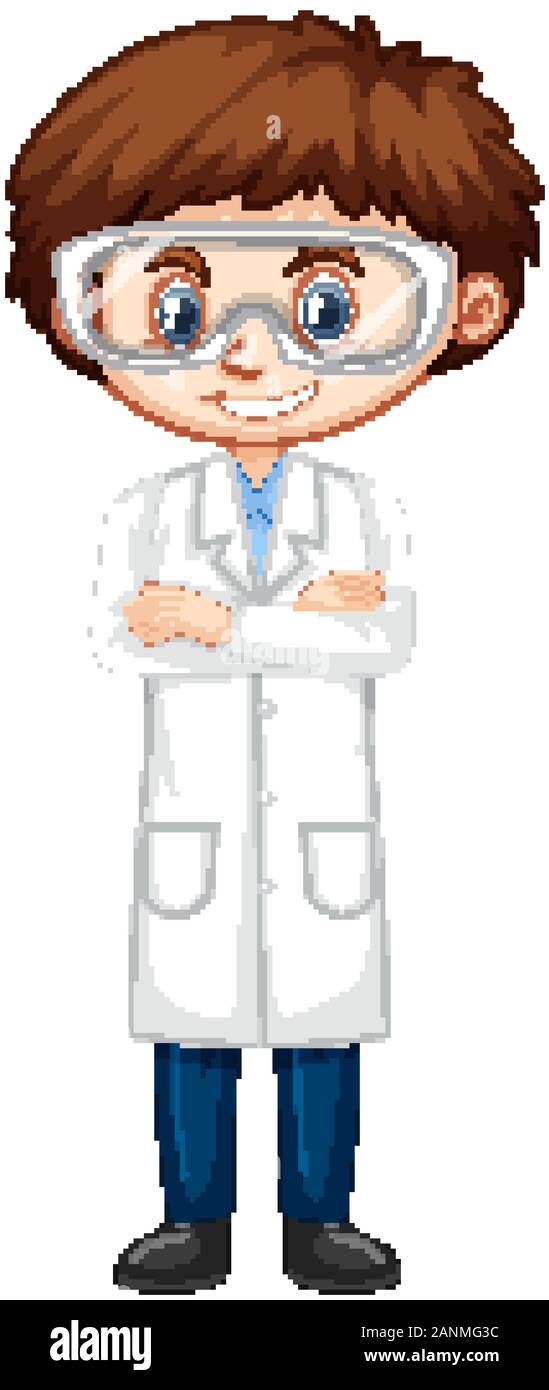 Boy in science gown on white background illustration Stock Vector Image ...