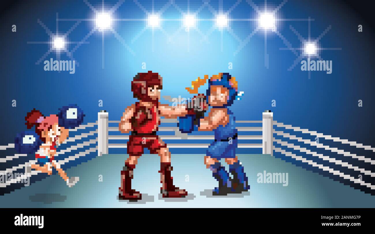 Background scene with athletes fighting in the ring illustration Stock ...