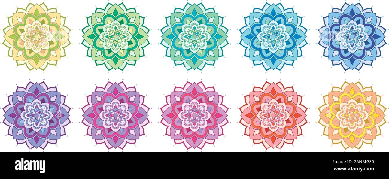 Set of mandala patterns in many colors illustration Stock Vector Image ...