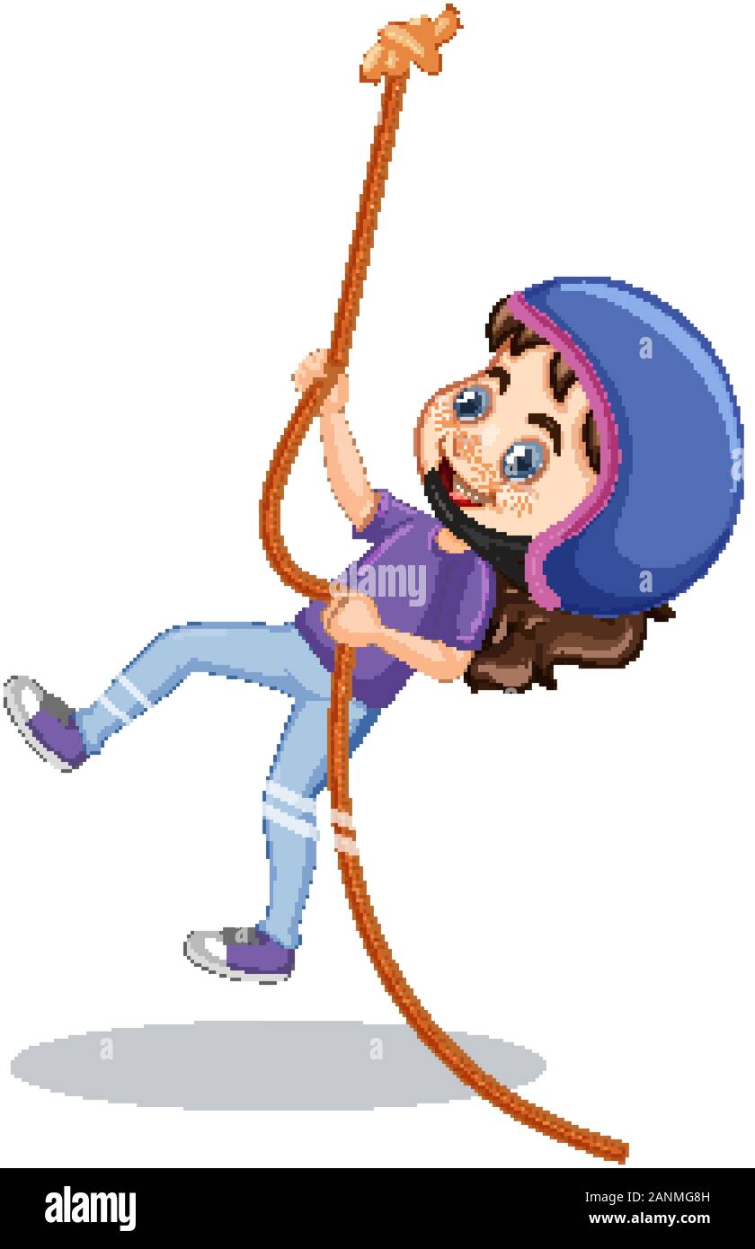 Happy girl climbing rope on white background illustration Stock Vector ...