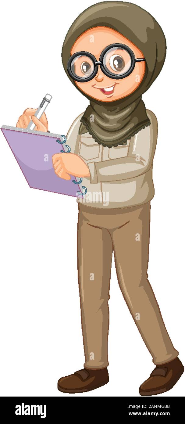 Muslim girl writing notes on white background illustration Stock Vector ...