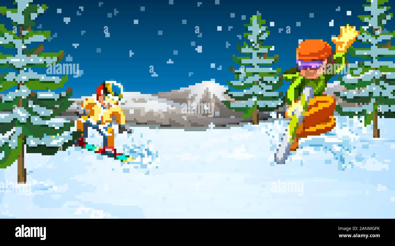 Background scene with athletes doing winter sports illustration Stock ...