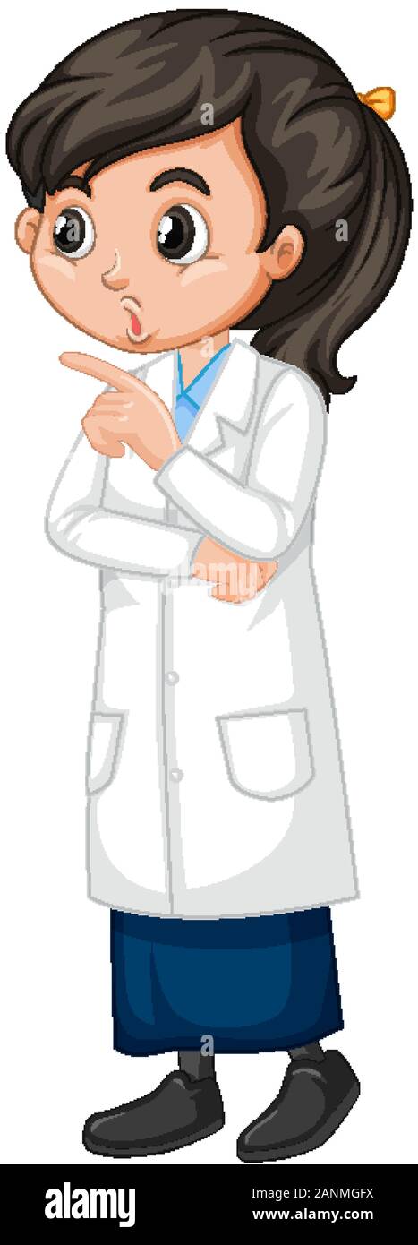Girl in lab gown on white background illustration Stock Vector Image ...