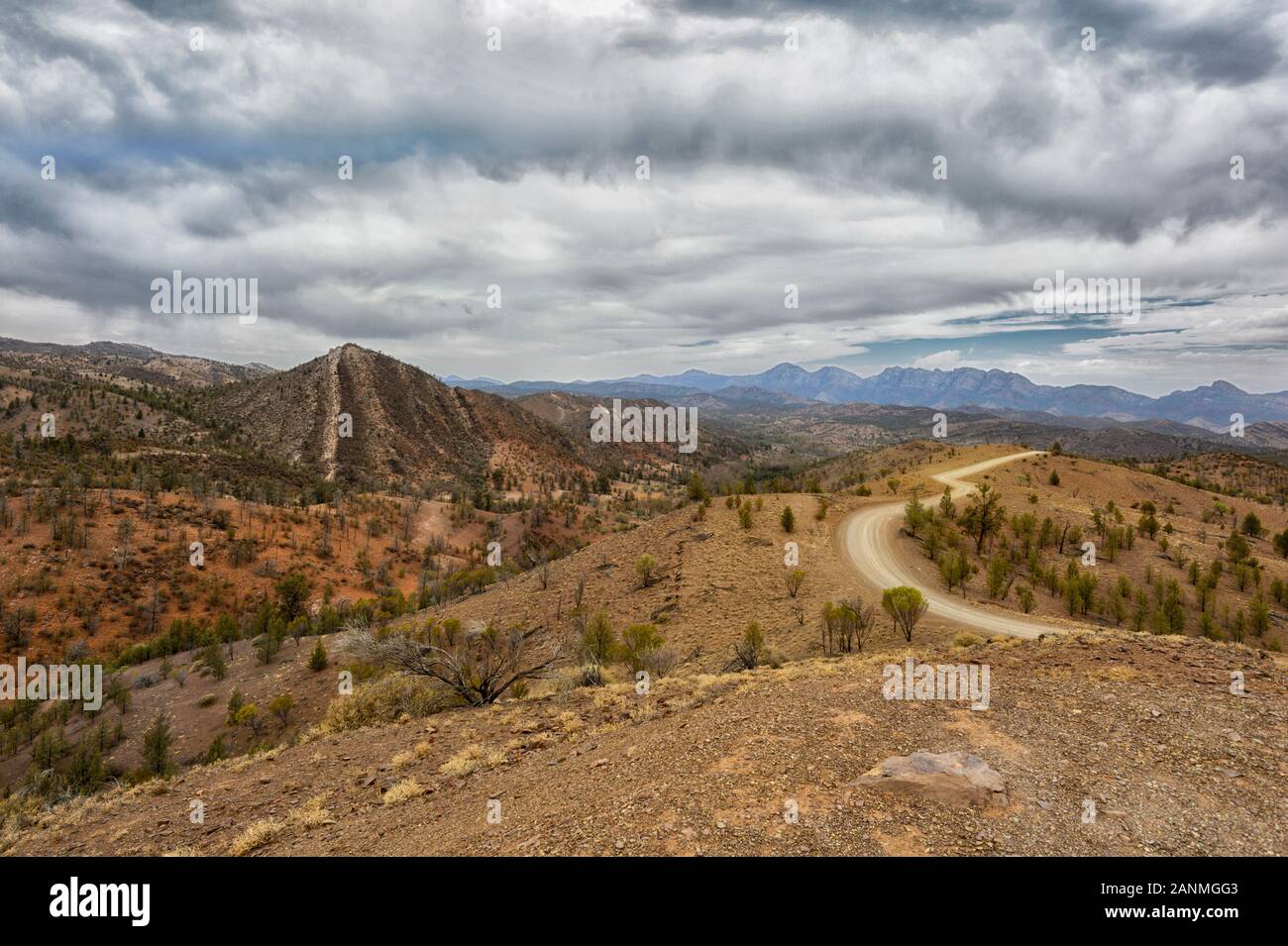 Road winding through Ikara-Flinders Ranges National Park, viewed from ...
