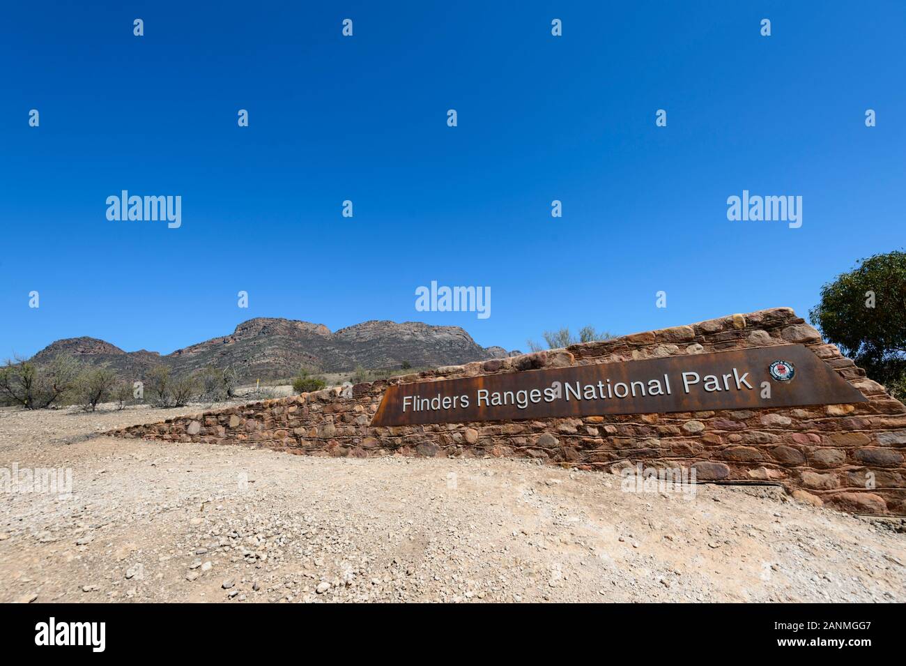Name sign of Flinders Ranges National Park, a popular travel ...