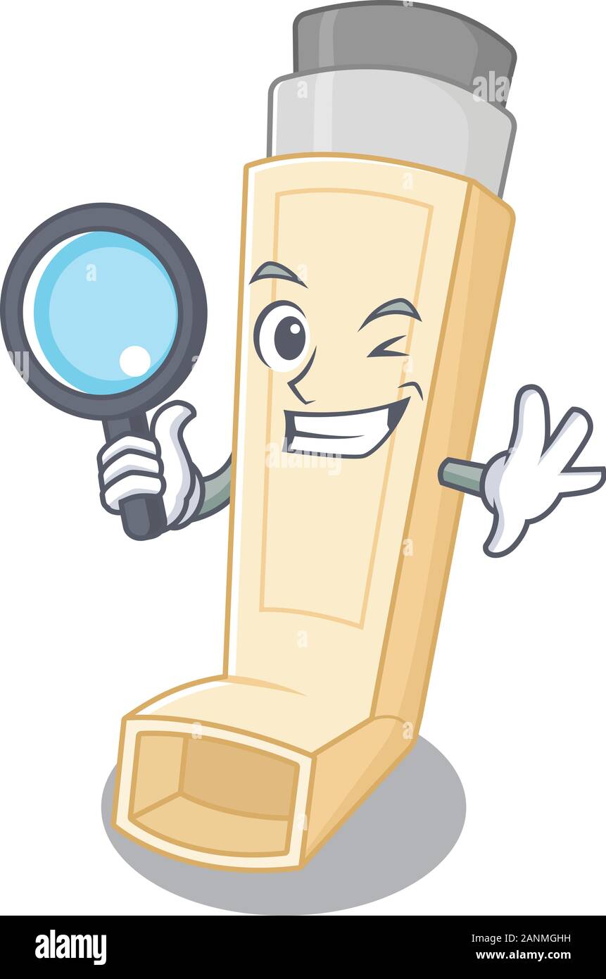 Cool and Smart asthma inhaler Detective cartoon mascot style Stock ...