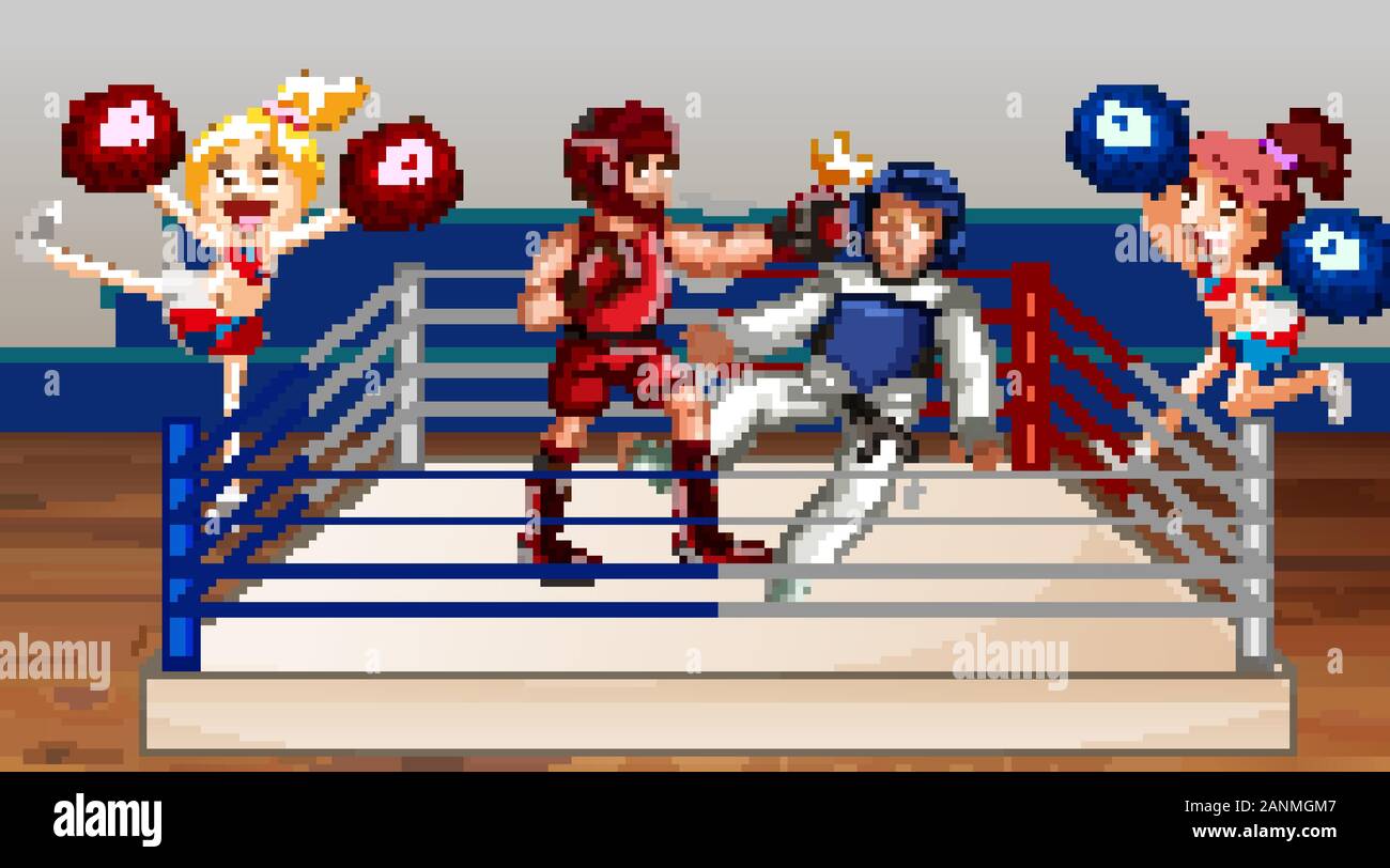Background scene with athletes fighting on the ring illustration Stock ...