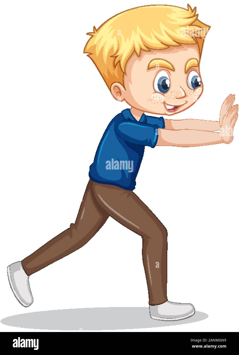 Boy pushing wall on isolated background illustration Stock Vector Image ...