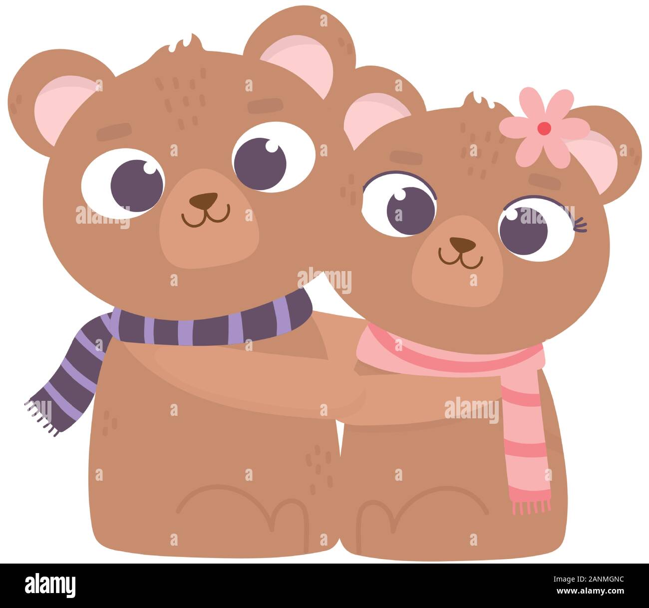 happy valentines day, cute couple bear with scarves love vector ...