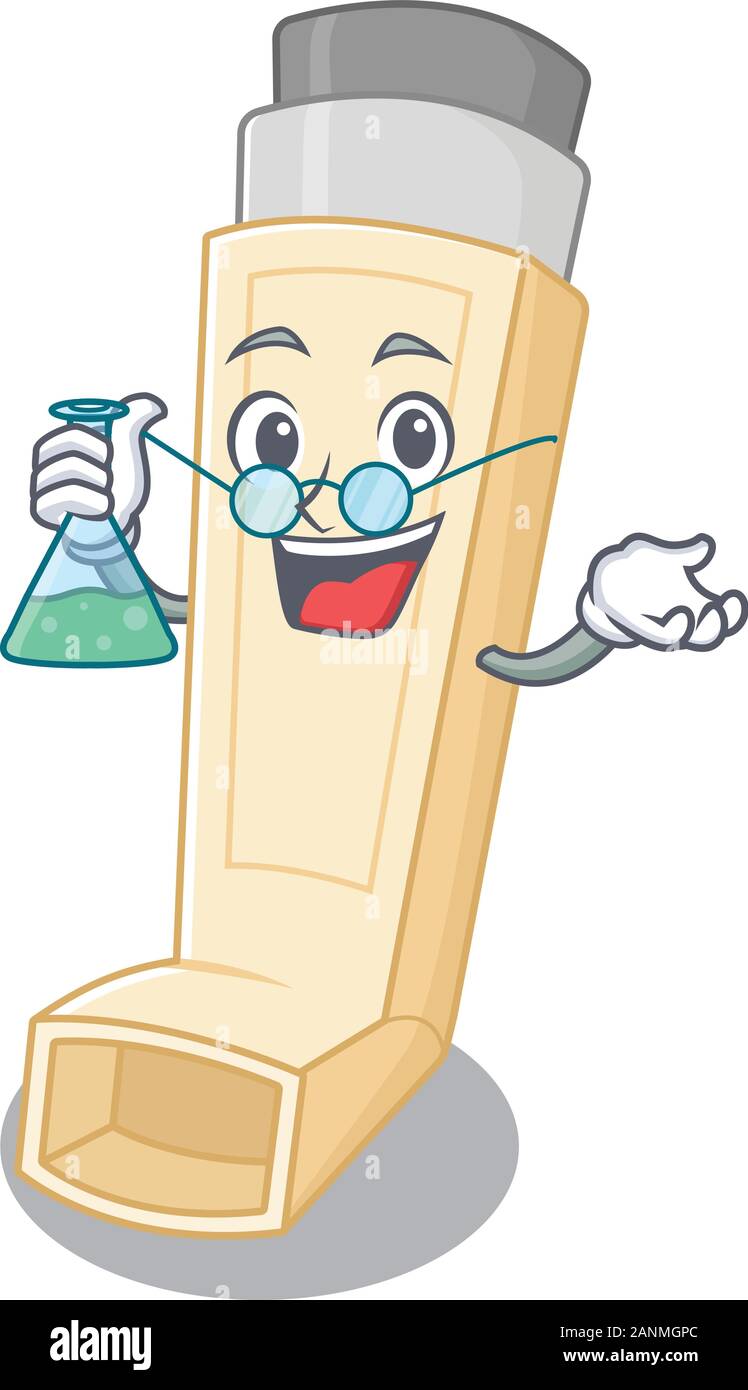 Smart Professor asthma inhaler cartoon character with glass tube Stock ...