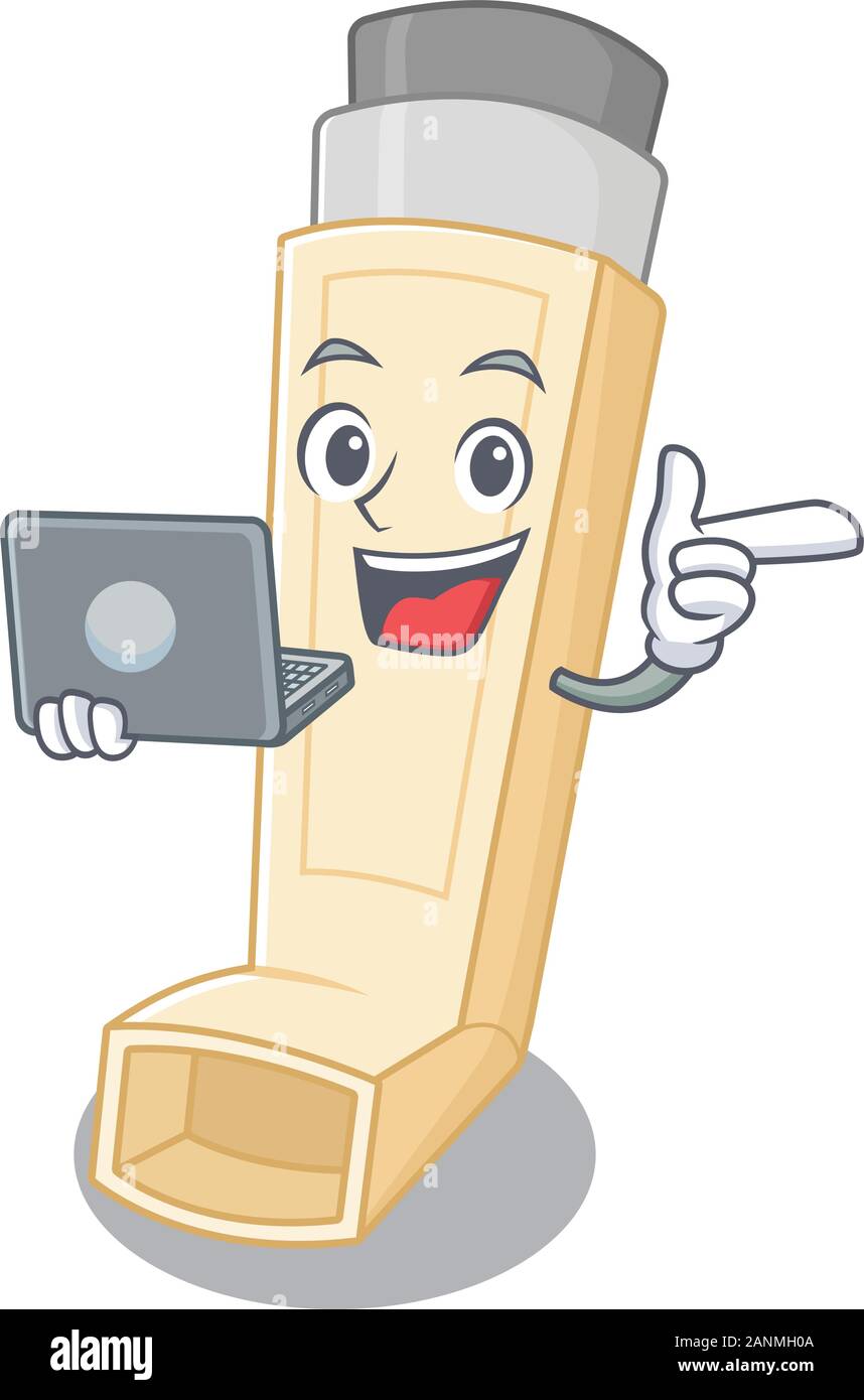 Smart character of asthma inhaler working with laptop Stock Vector ...