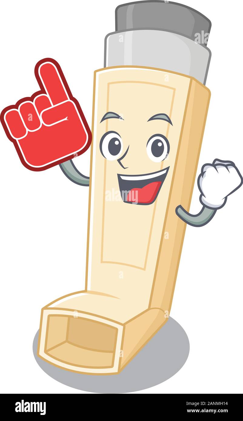 Asthma inhaler mascot cartoon style holding a Foam finger Stock Vector ...