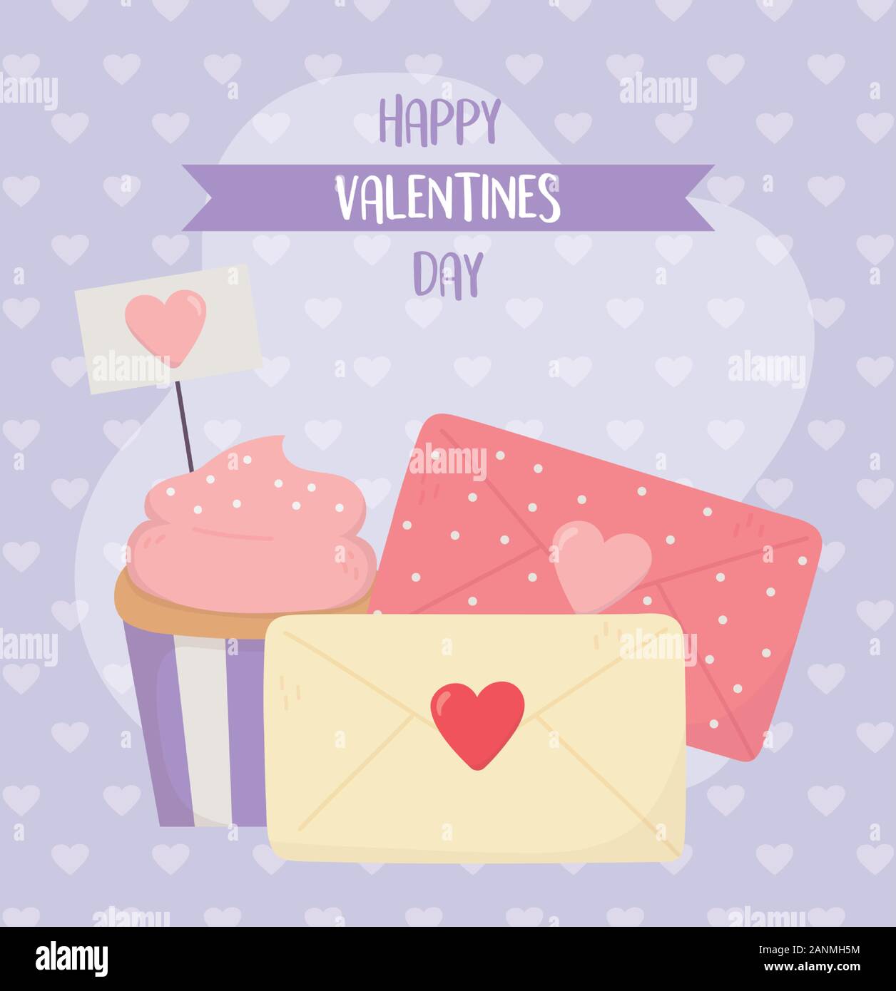 happy valentines day, sweet cupcake and envelopes message cards ...