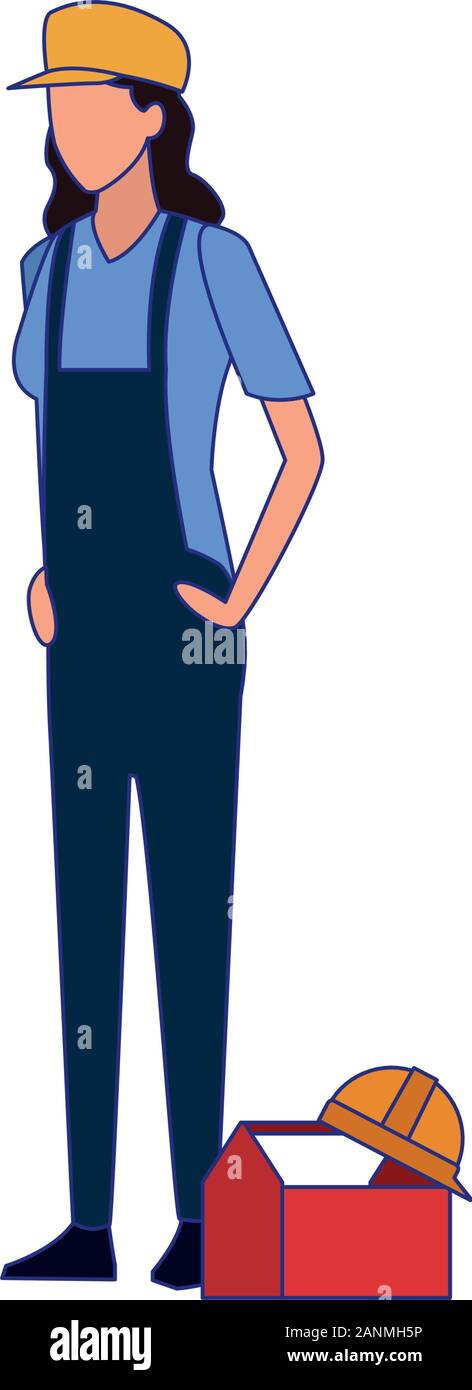 construction builder woman standing, colorful design Stock Vector Image ...