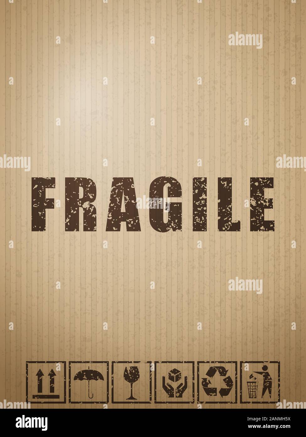Fragile symbols on cardboard paper background. Vector illustration ...