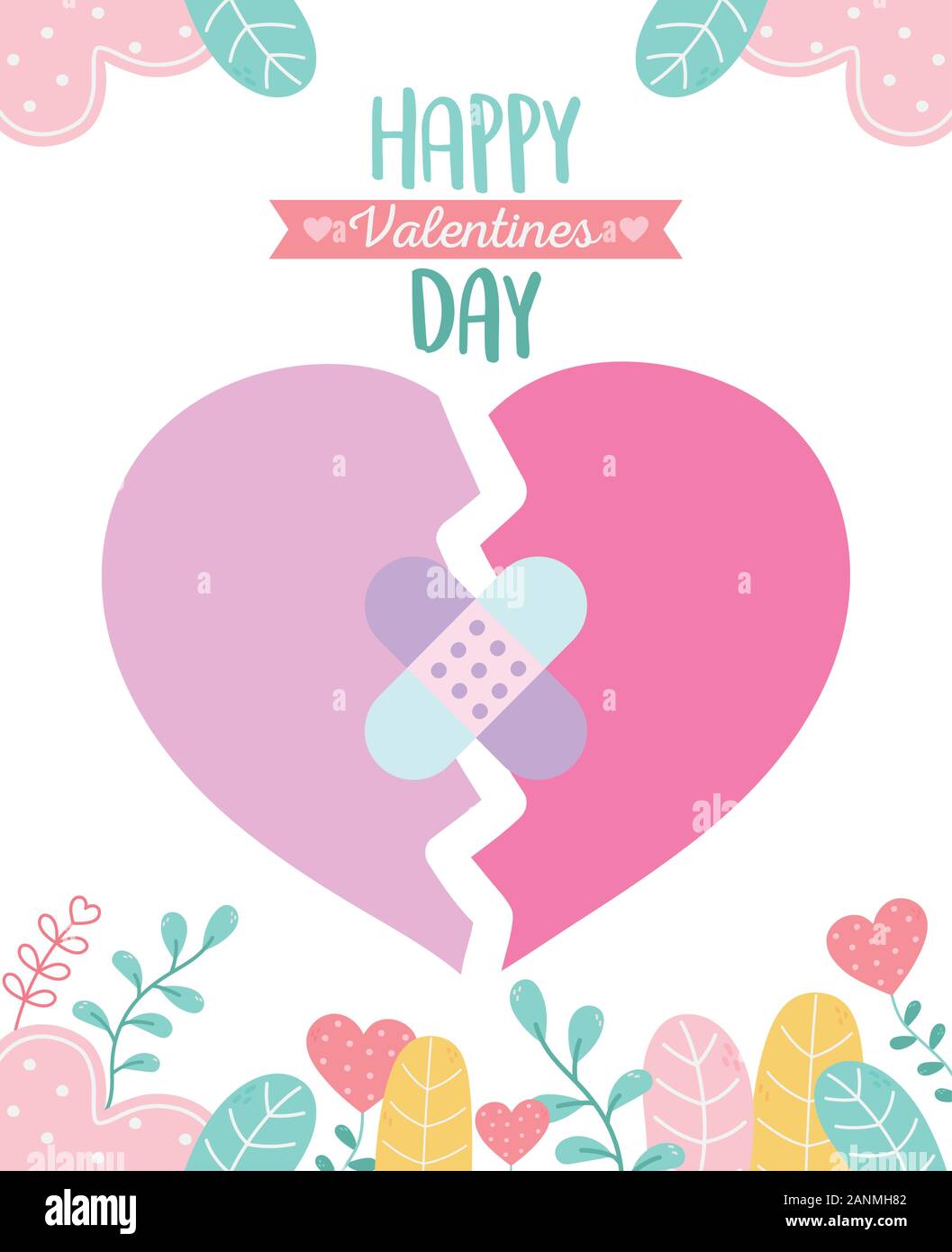 happy valentines day, broken heart bandage aid leaves foliage hearts ...