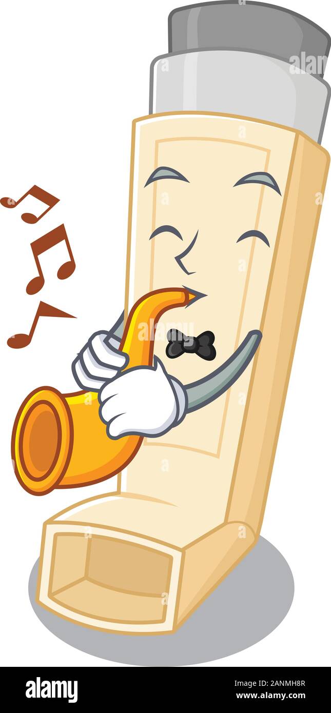 cartoon character style of asthma inhaler performance with trumpet ...