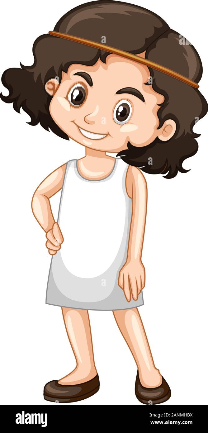 Cute girl in white dress on white background illustration Stock Vector ...