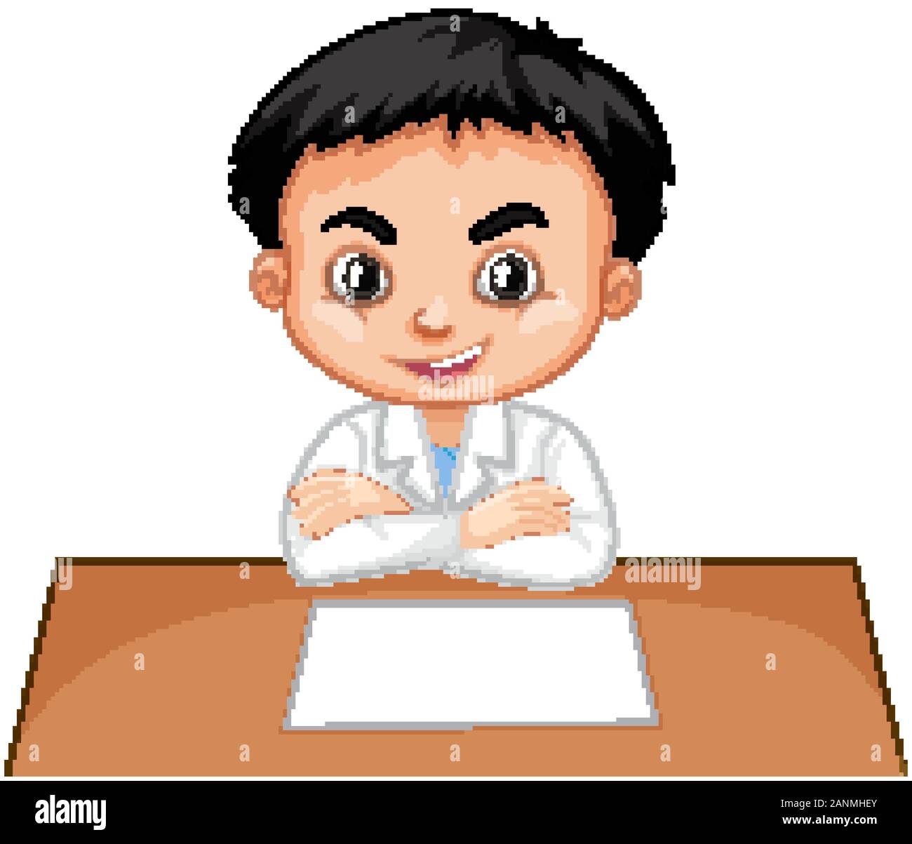 Cute boy in lab gown on white background illustration Stock Vector ...