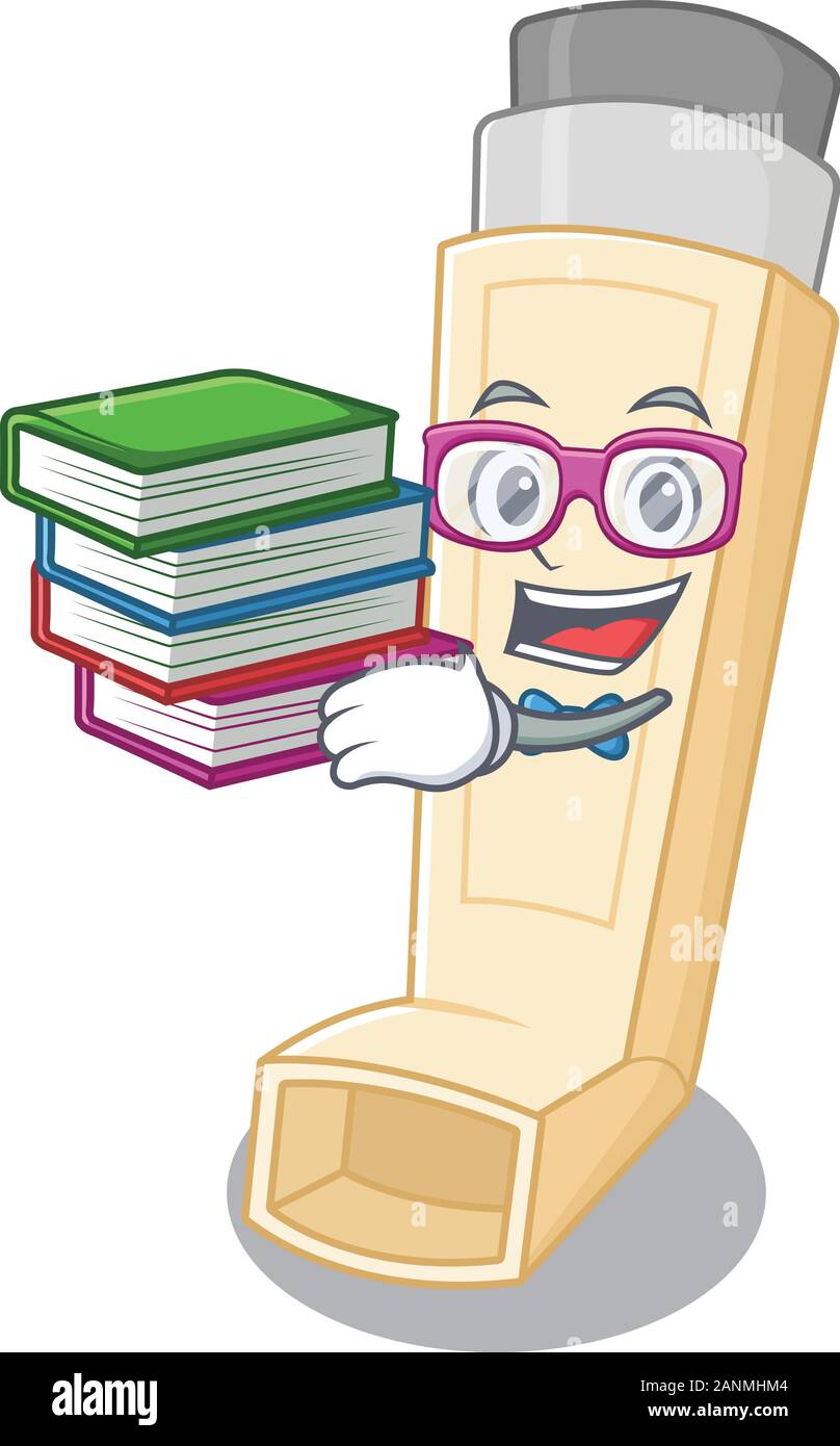 Cool and clever Student asthma inhaler mascot cartoon with book Stock ...